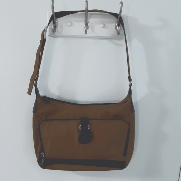 Ameribag | Bags | Ameribag Brown Nylon Organizer Shoulder Bag Handbag Purse | Poshmark